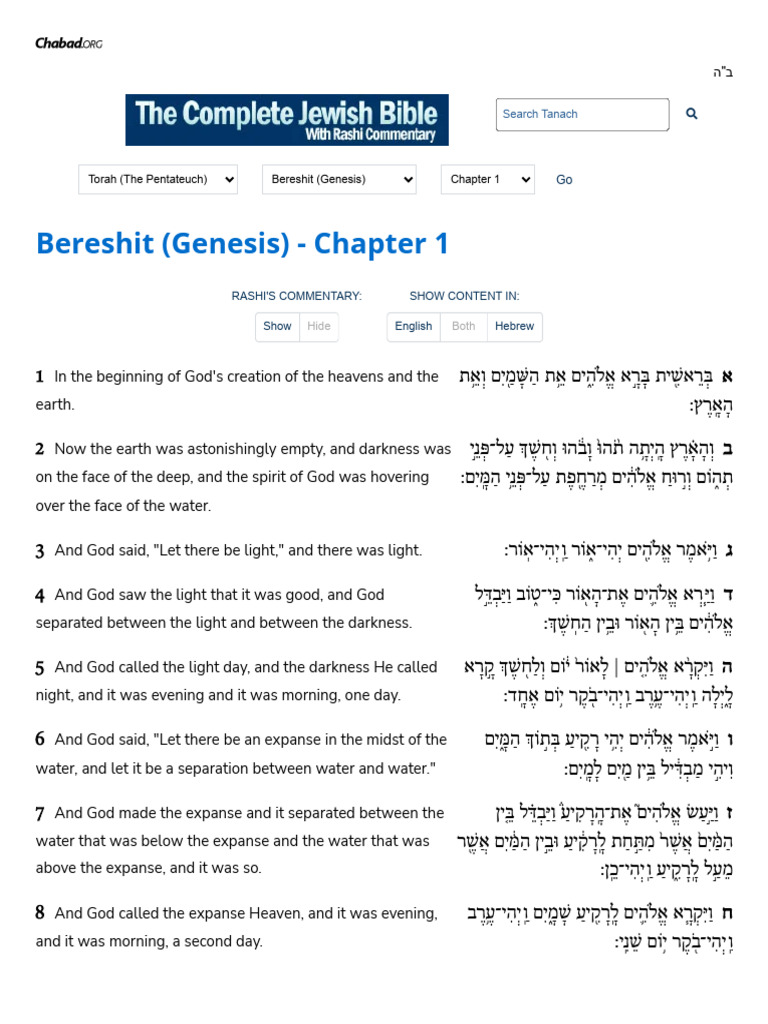 Bereshit - Genesis - Chapter 1 (Parshah Bereshit) - Tanakh Online ...