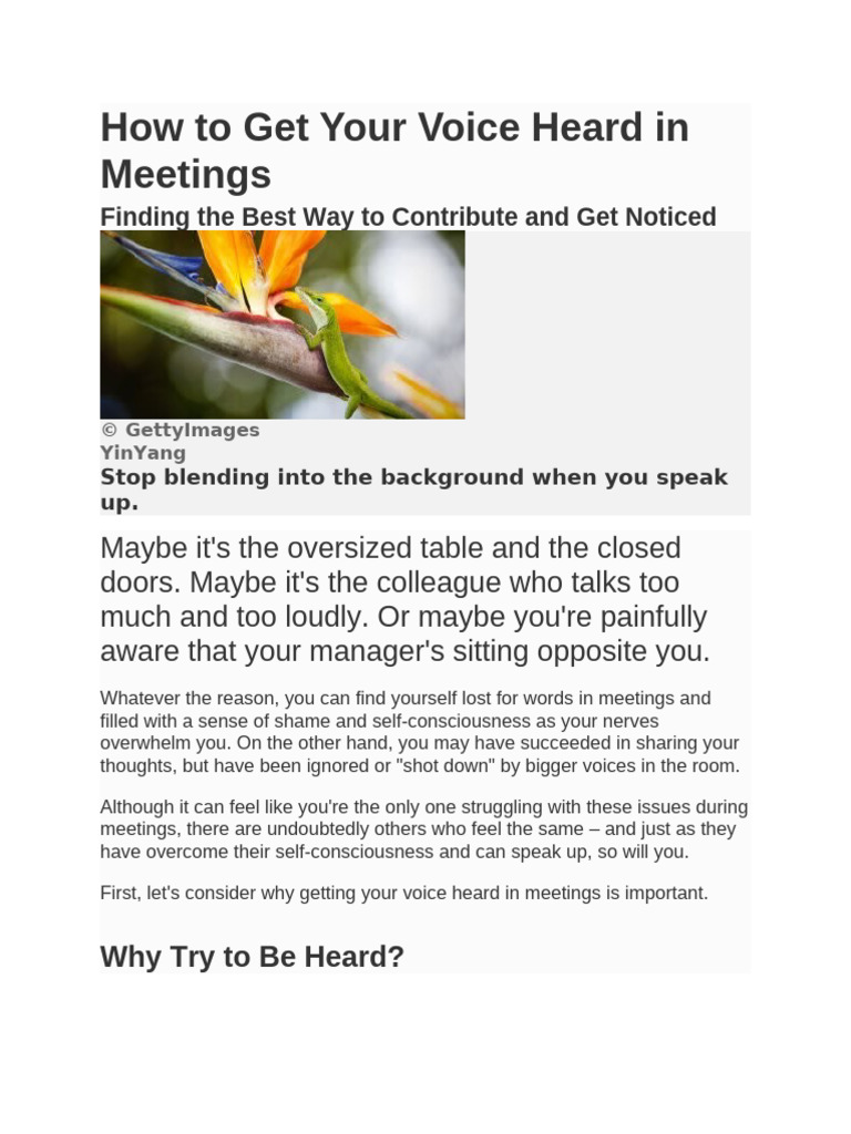 How to Get Your Voice Heard in Meetings | PDF | Extraversion And ...