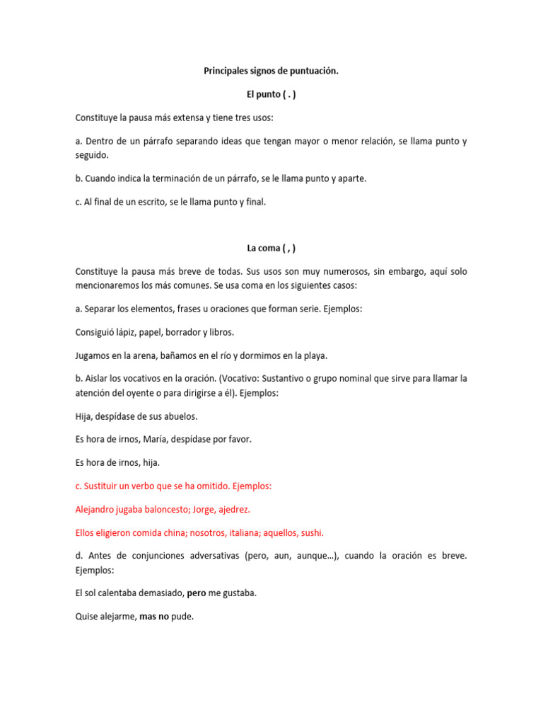 Principales Signos de Puntuación y Uso de Mayúsculas | PDF | Coma ...