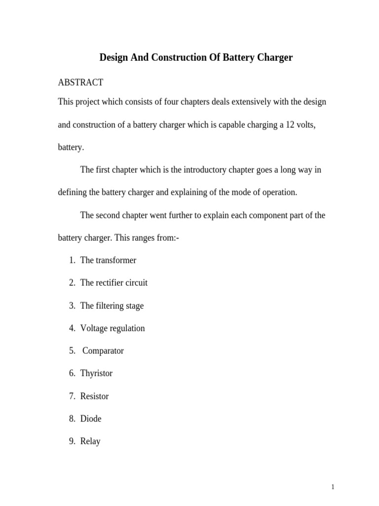 1 Design and Construction of Battery Charger | PDF | Rechargeable ...