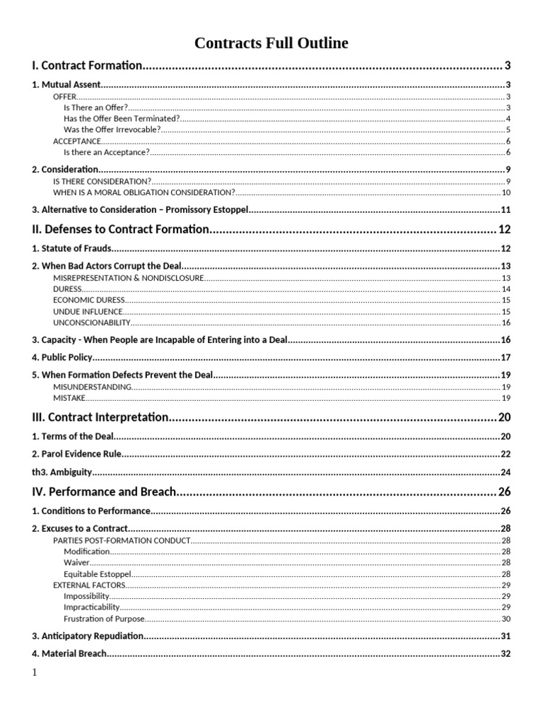 Contract Outline | PDF | Offer And Acceptance | Consideration