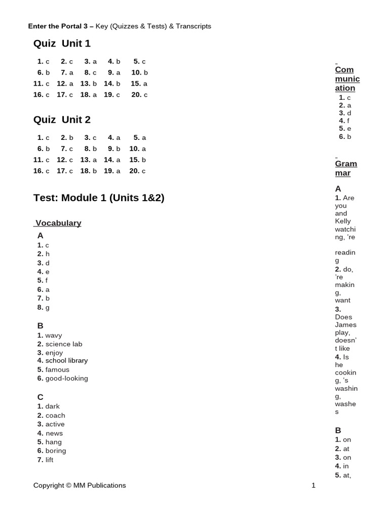 Enter The Portal 3 Key (Quizzes Tests) Transcripts | PDF