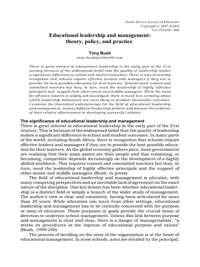 Educational Leadership and Management | PDF | Leadership | Learning
