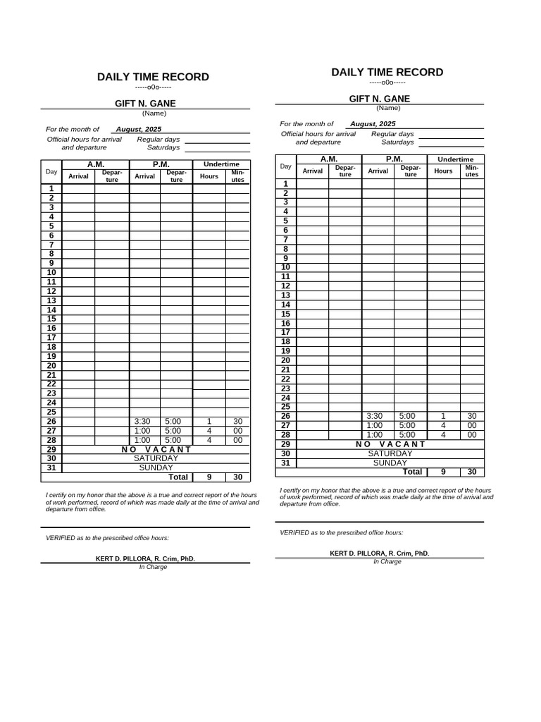 Appendix 24 - Daily Time Record (DTR) | PDF