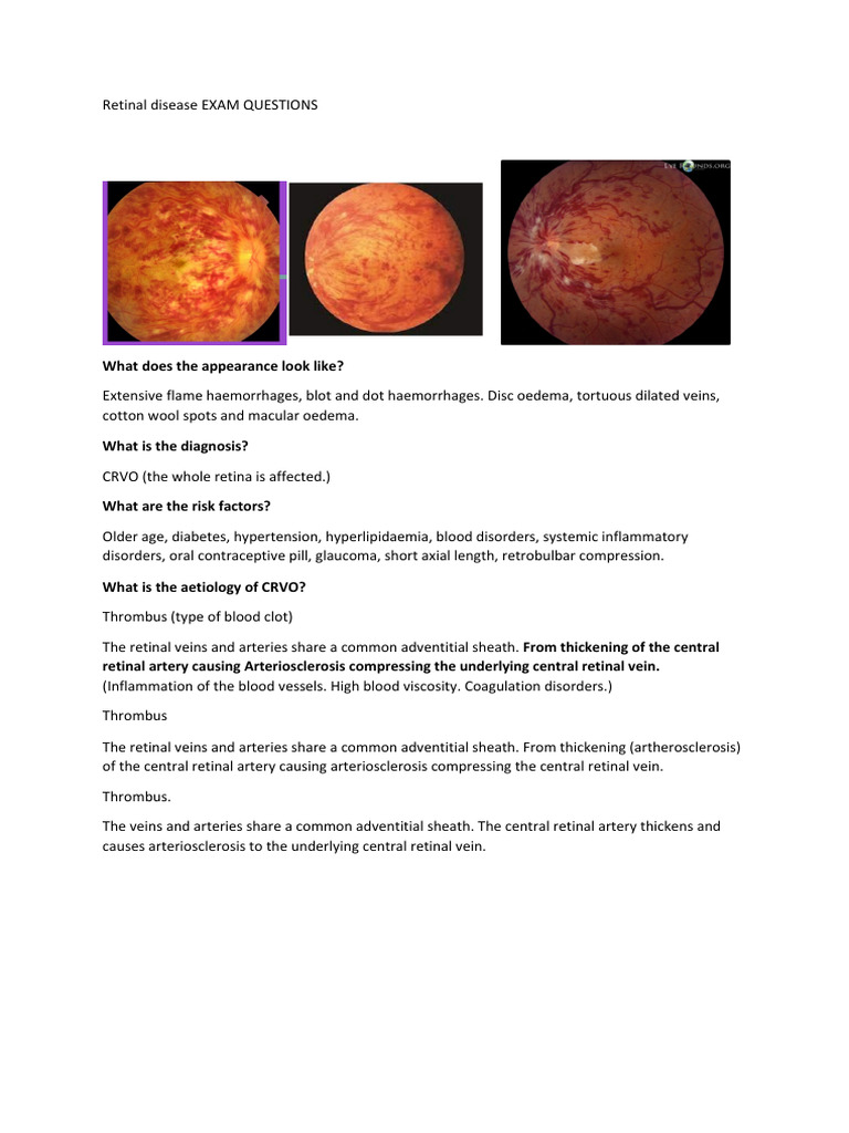 Retinal disease EXAM QUESTIONS | PDF | Vein | Thrombosis