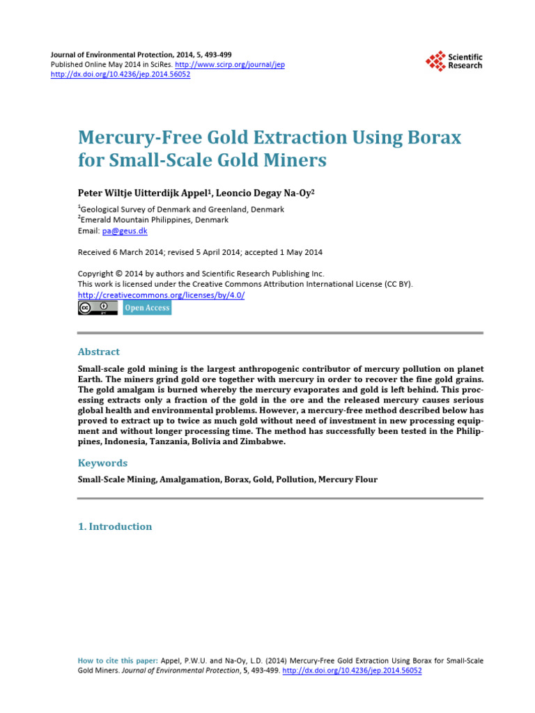 Mercury-free Gold Extraction Using Borax Jep 2014 | PDF | Mining | Gold
