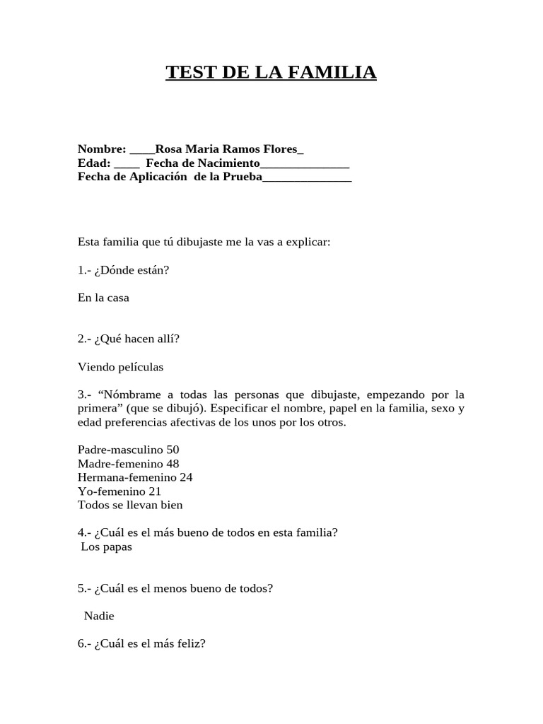 Test de La Familia Preguntas | PDF
