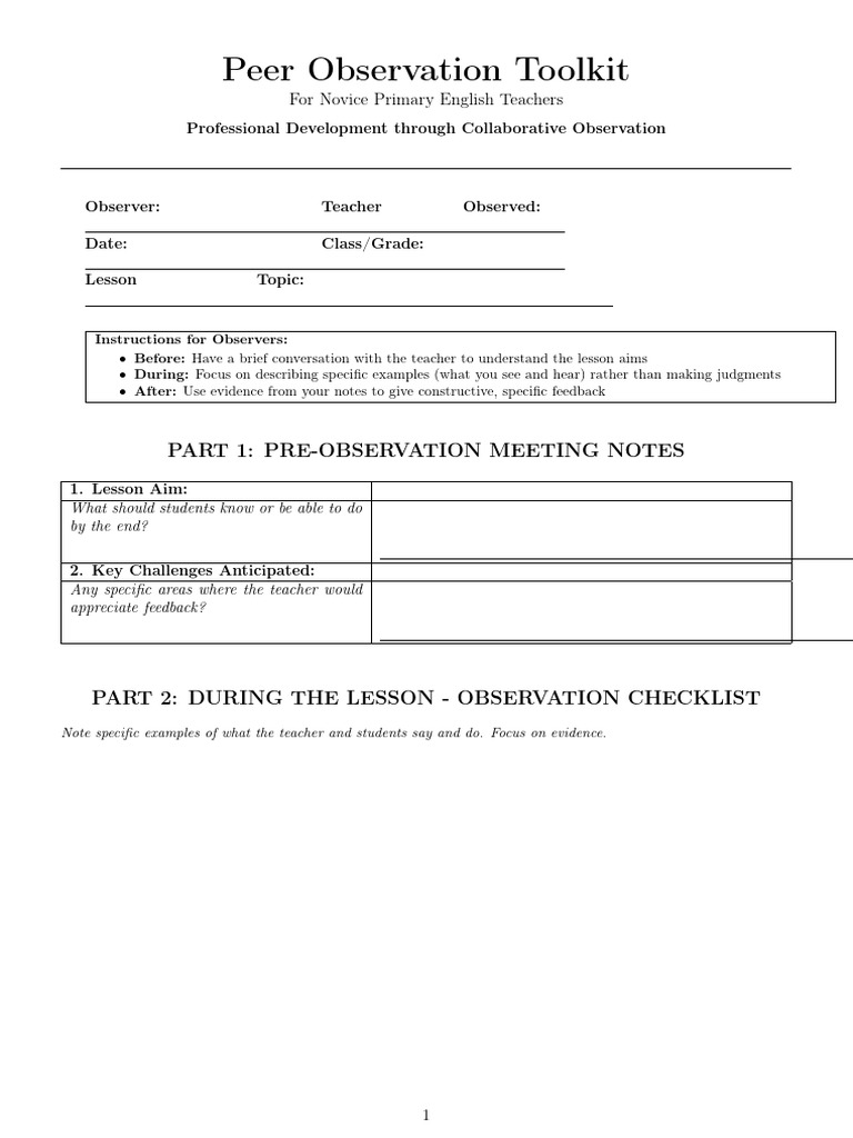 Obervation Worksheet | PDF | Learning | Behavior Modification