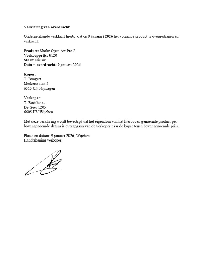 Verklaring Van Overdracht - Shokz | PDF