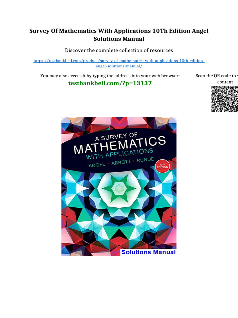 Survey of Mathematics with Applications 10th Edition Angel Solutions ...