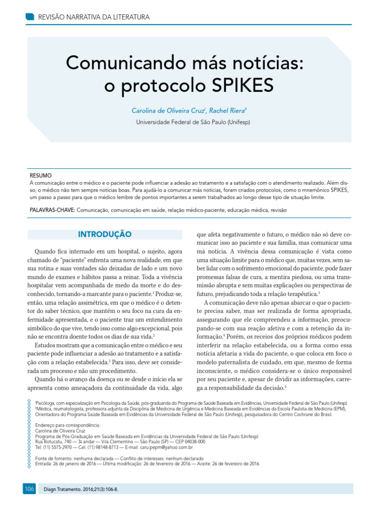 protocolo spikes | PDF | Medicina com base em evidências | Remédio