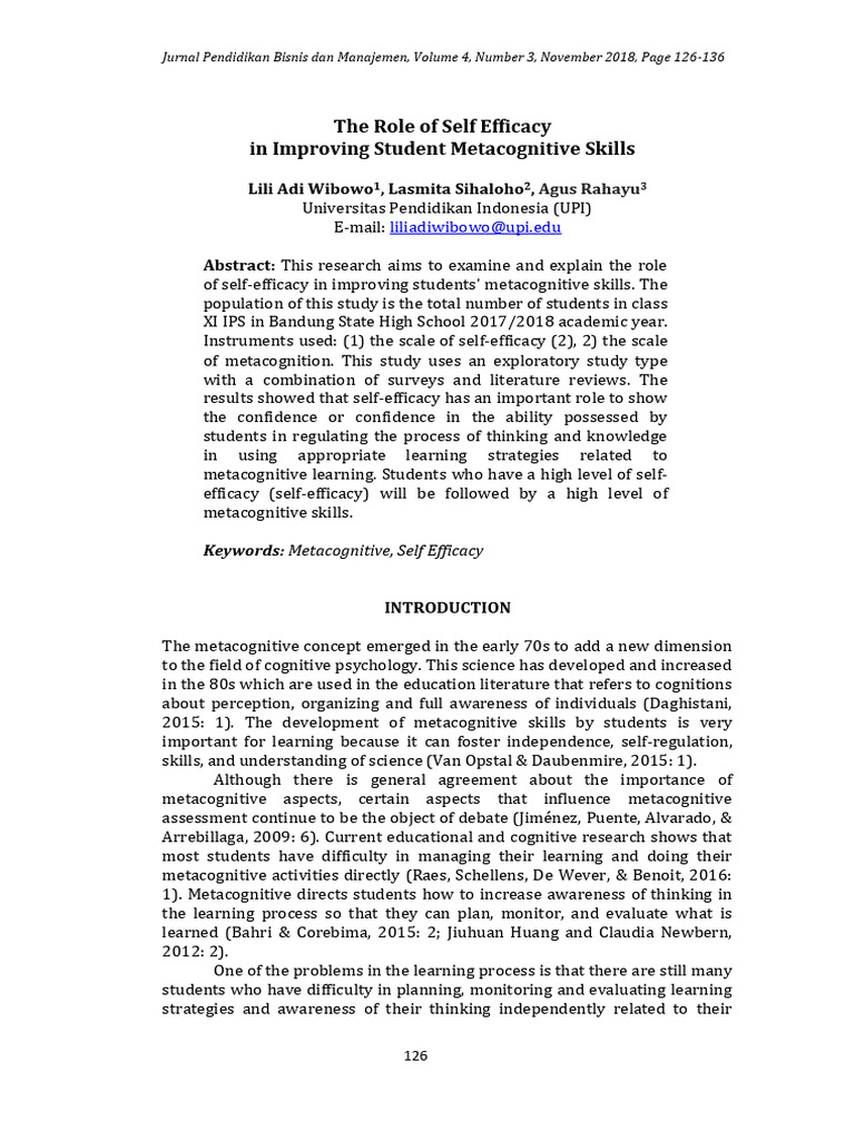 Theory Listening Self-efficacy and Metacognitive Reading Strategies ...