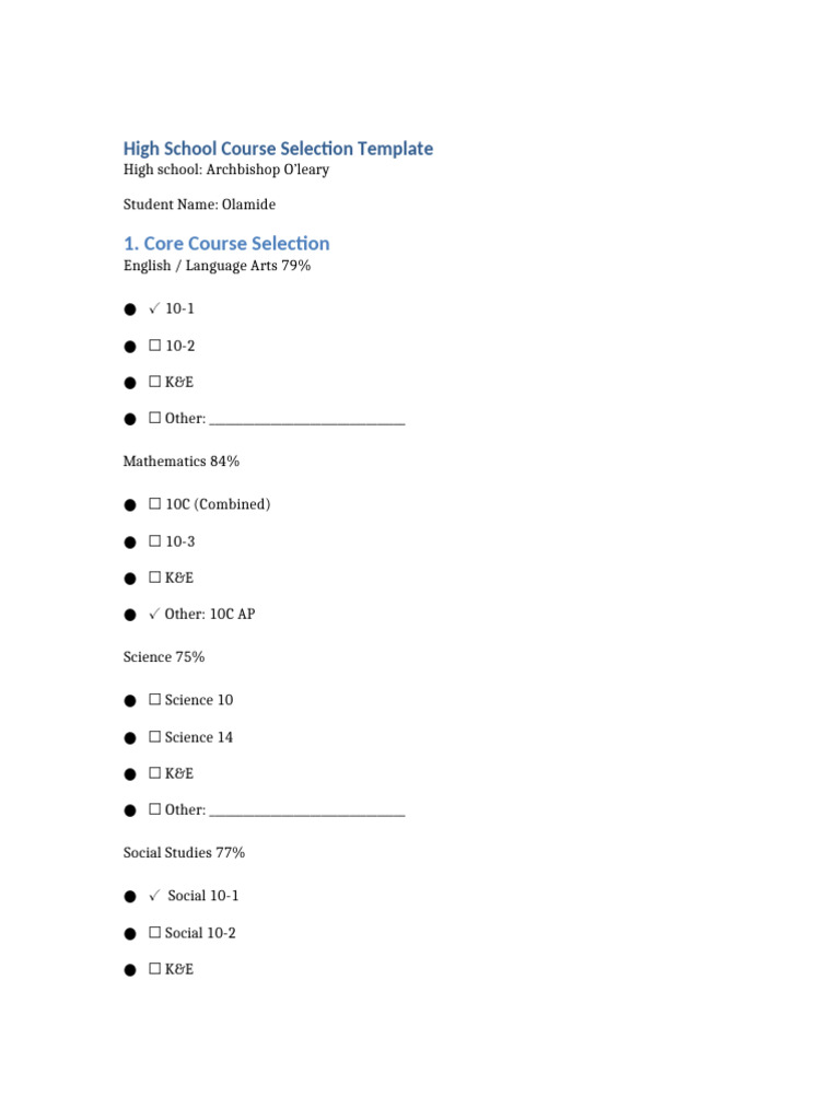 Olamide Kassim - High School Course Selection Template (1) | PDF