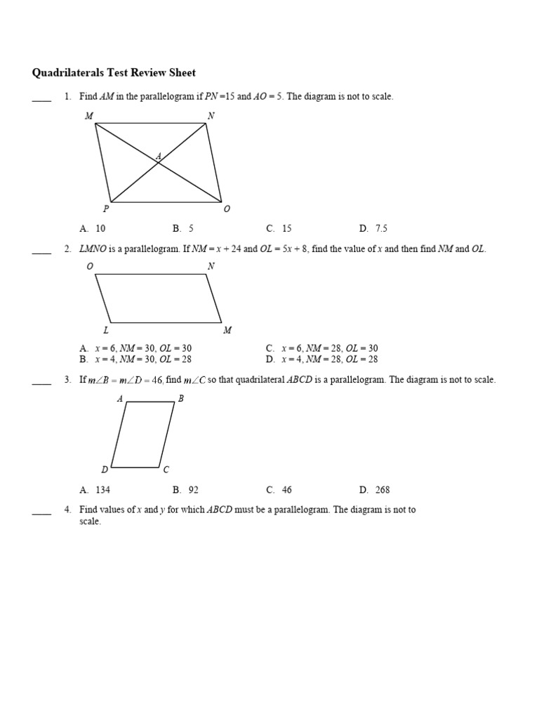 Quadrilaterals Test Review | PDF | Rectangle | Classical Geometry