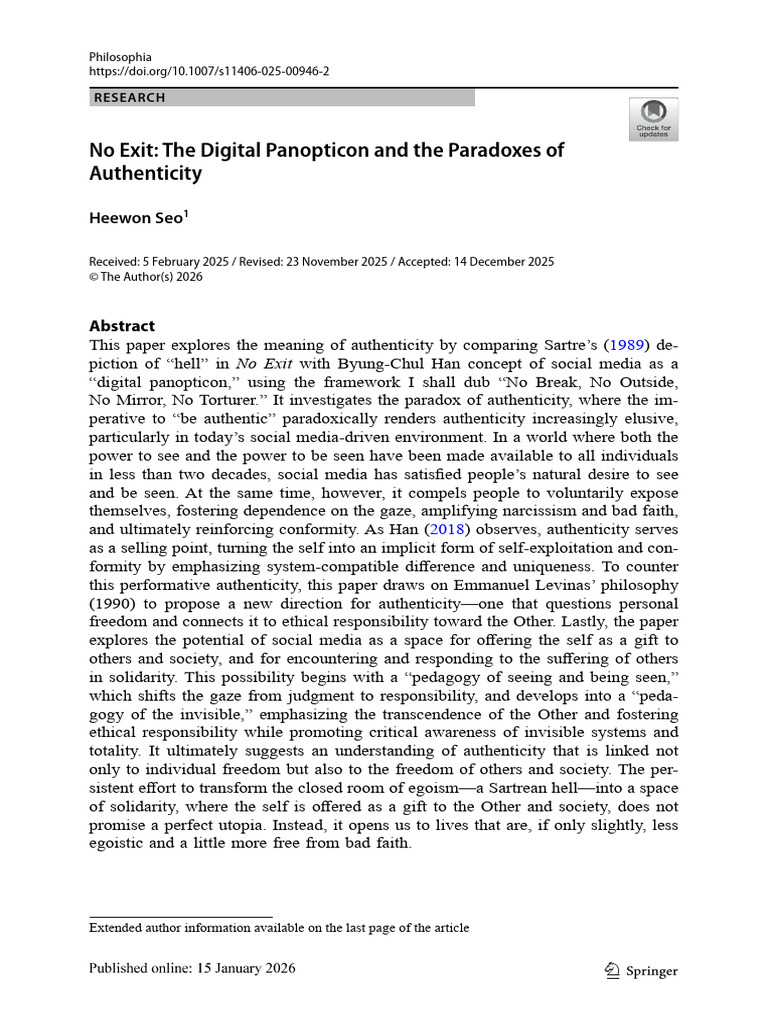 No Exit the Digital Panopticon and the Paradoxes of Authenticity | PDF ...