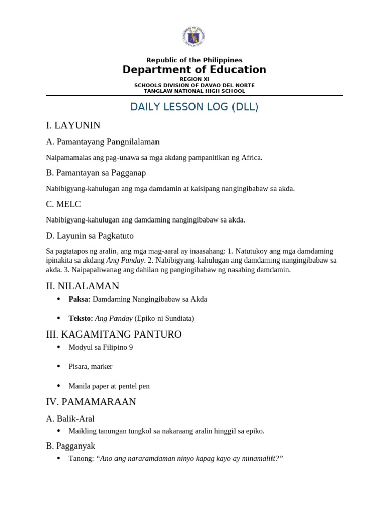 Lesson Plan – Daming Nangingibabaw Sa Akda | PDF