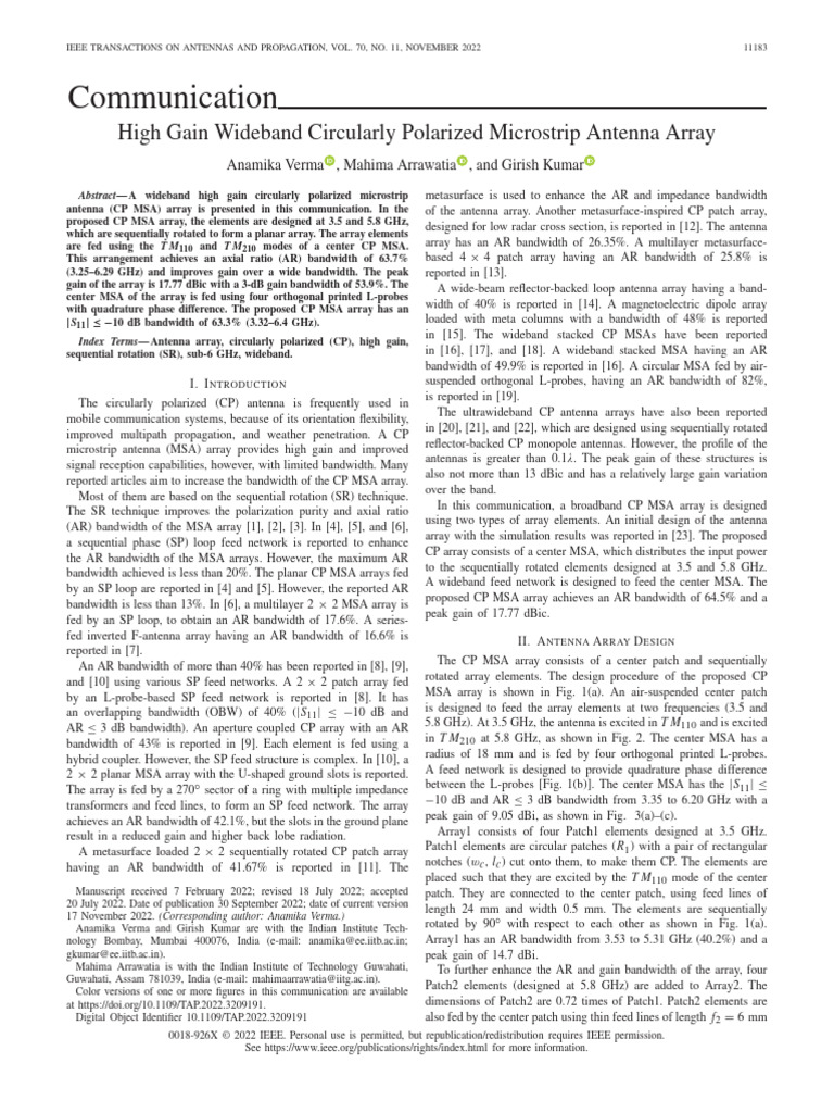 High Gain Wideband Circularly Polarized Microstrip Antenna Array | PDF ...