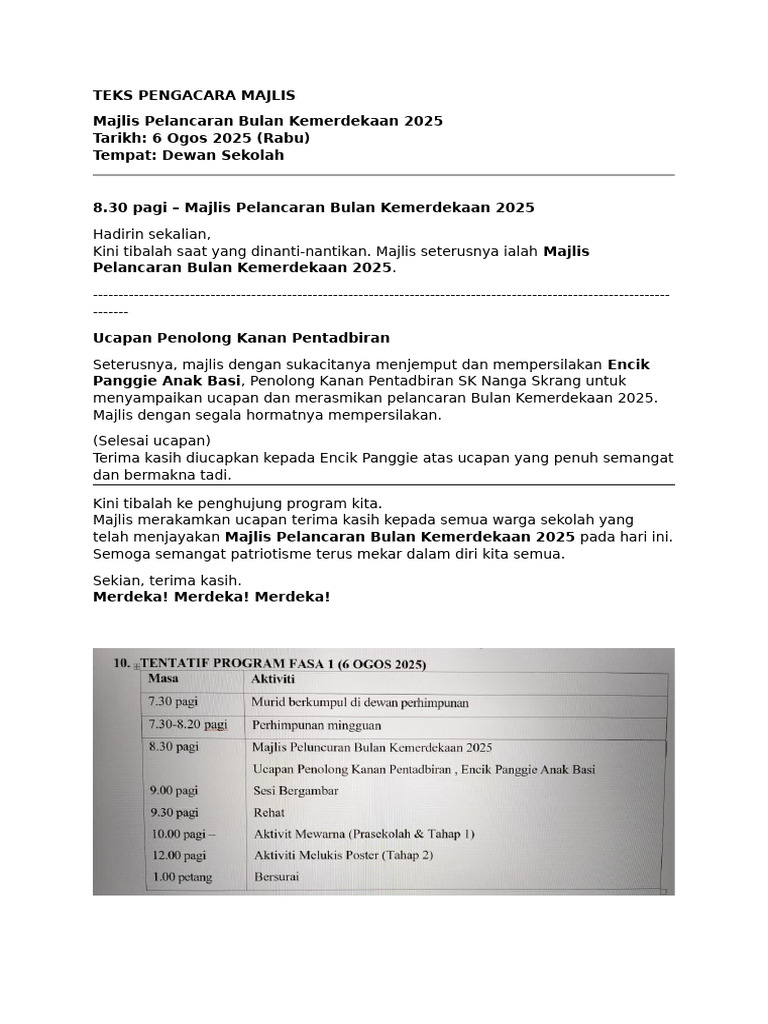 Teks Pengacara Majlis Perasmian 2025 | PDF