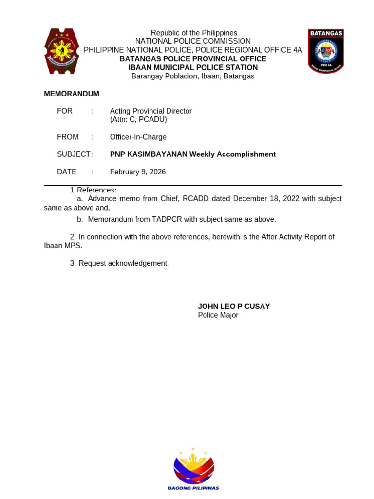 PNP KASIMBAYANAN Weekly Accomplishment Covered Period February 3-9 ...