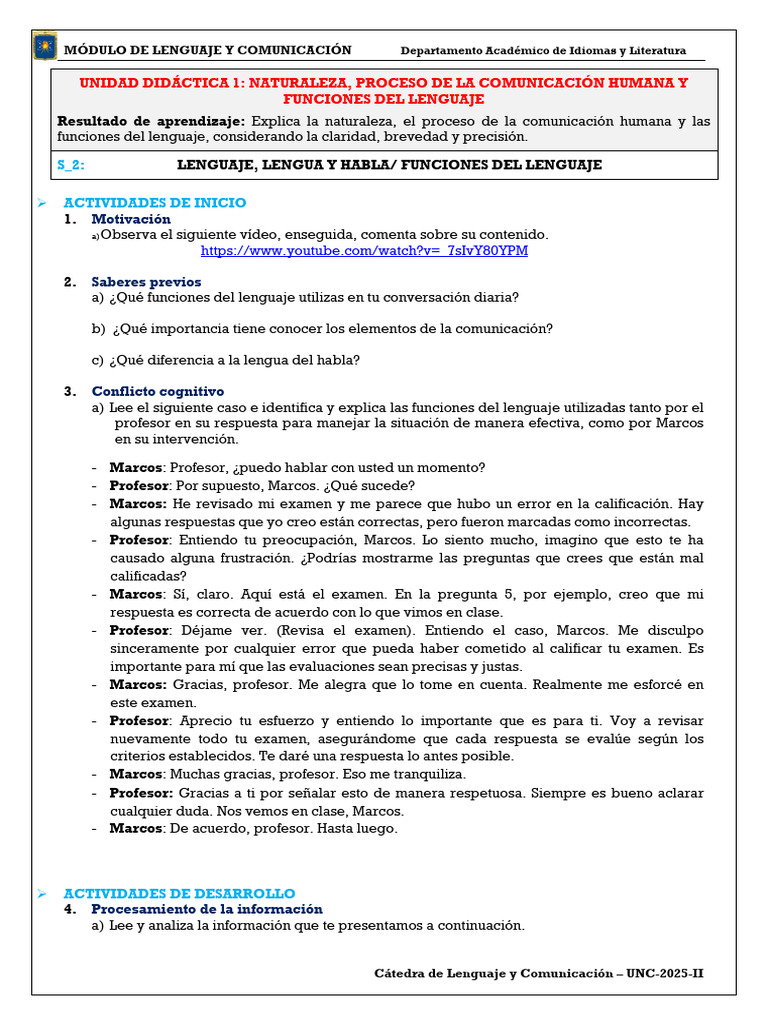 SEMANA 2. Lenguaje-Lengua-Habla Funciones Del Lenguaje Uwu | PDF ...