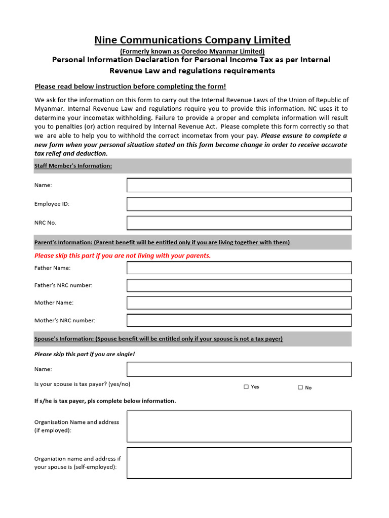 Staff Member Declaration Form of Yamin Ei Ei | PDF | Public Finance ...