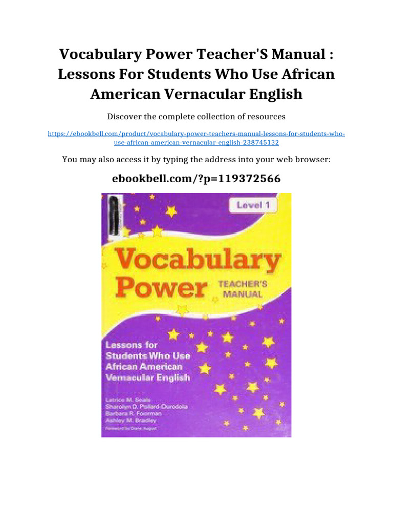 Vocabulary power teacher's manual : lessons for students who use ...