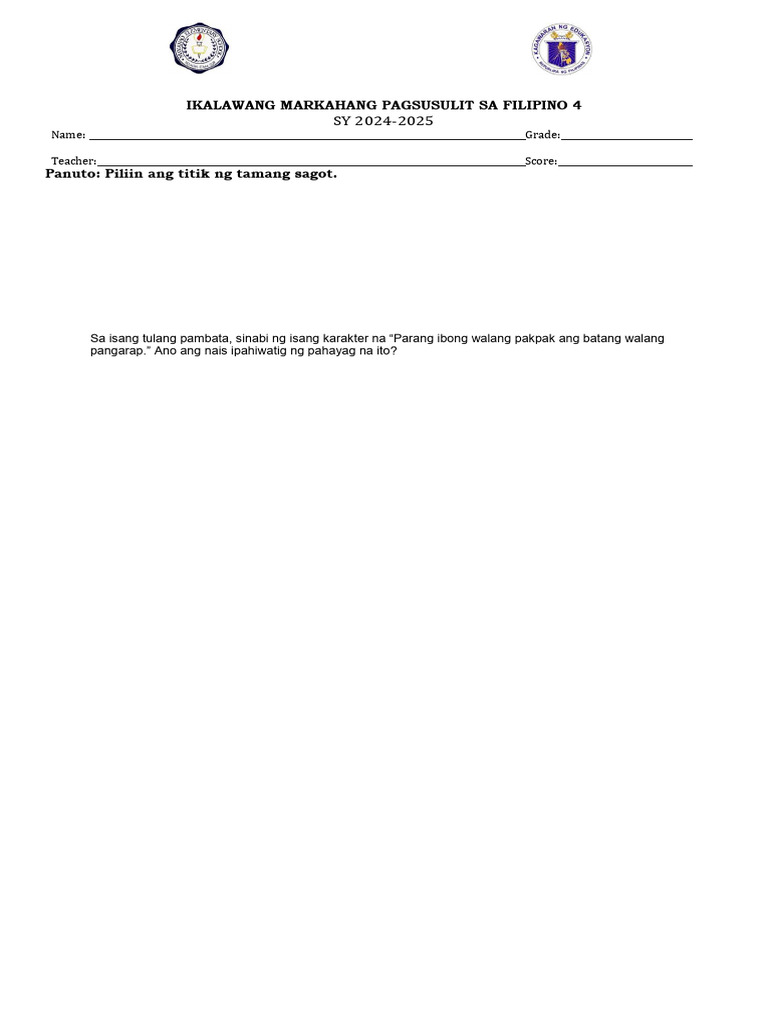 Filipino 4 Exam | PDF