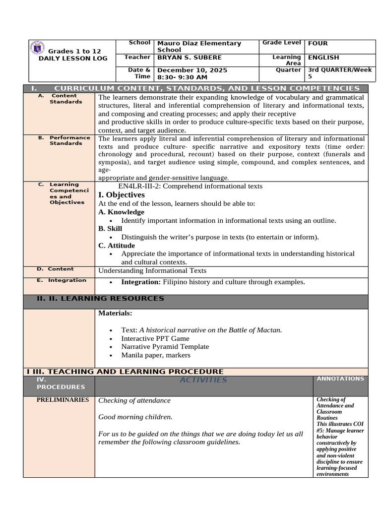 ENG 4 Q3 WEEK 5 Comprehend Informational Texts (1) | PDF | Reading ...