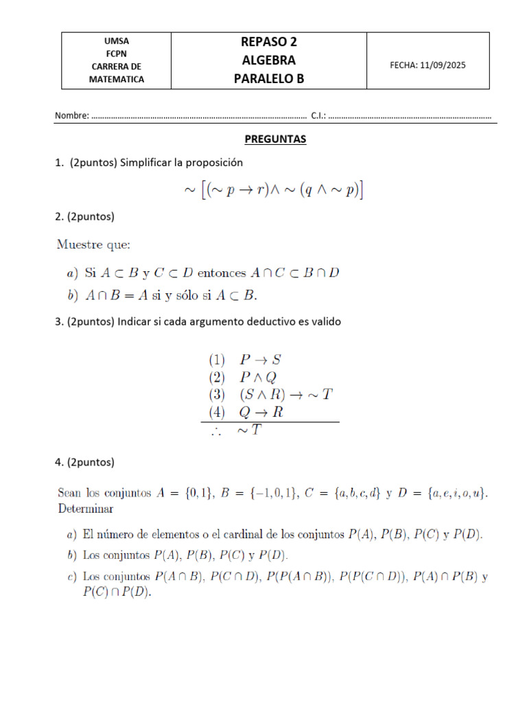 Repaso 2 - Algebra II 2025 | PDF