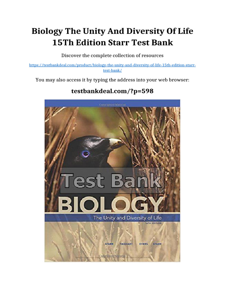Biology The Unity And Diversity Of Life 15th Edition Starr Test Bank ...