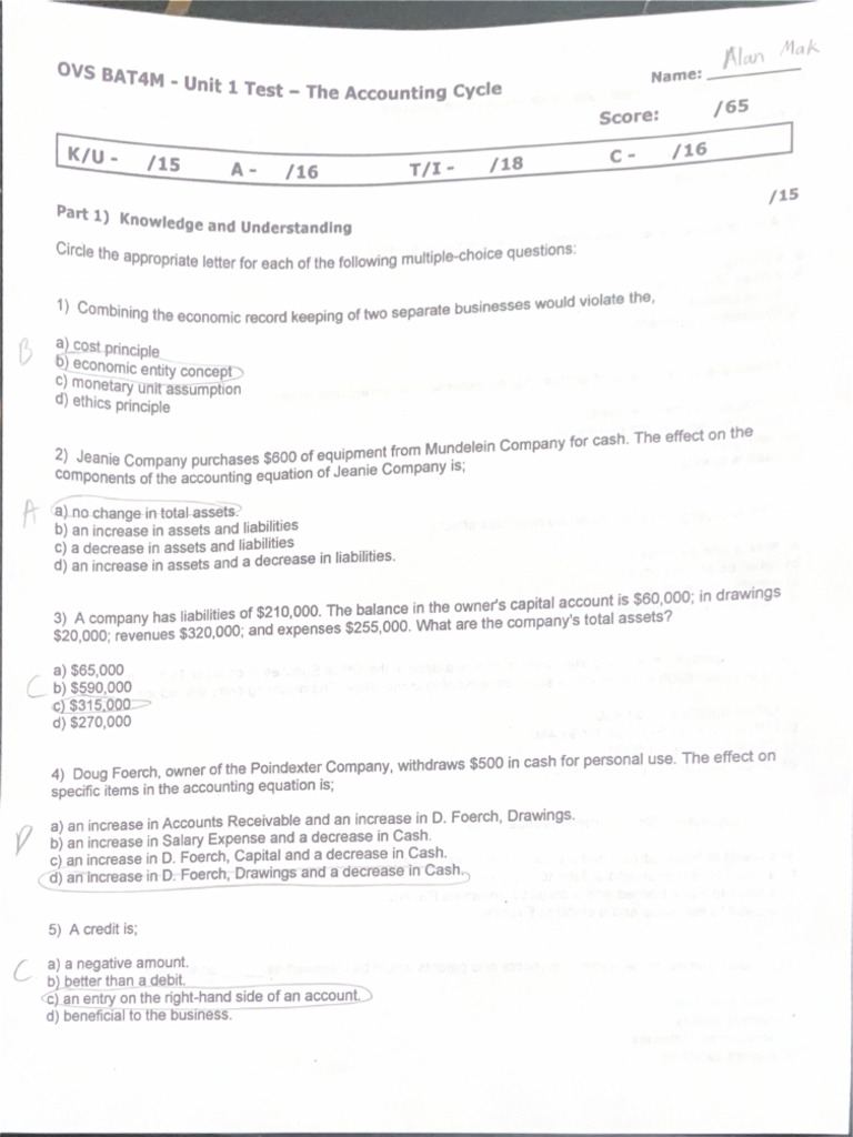 OVS BATAM - Unit 1 Test - The Accounting Cycle | PDF
