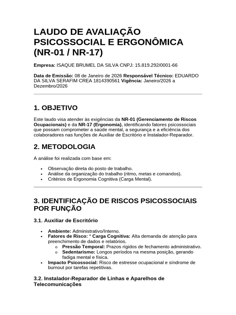 Laudo de Avaliação Psicossocial e Ergonômica Isaque Matriz | PDF