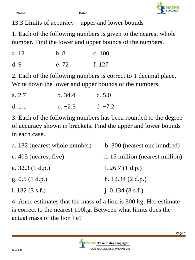 13.3 Limits of Accuracy - Upper and Lower Bounds | PDF | Chess Theory ...