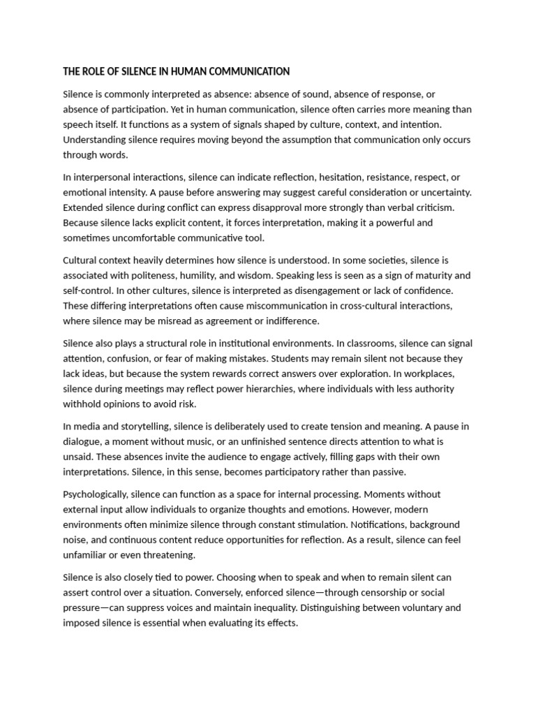 The Role of Silence in Human Communication | PDF | Silence | Communication