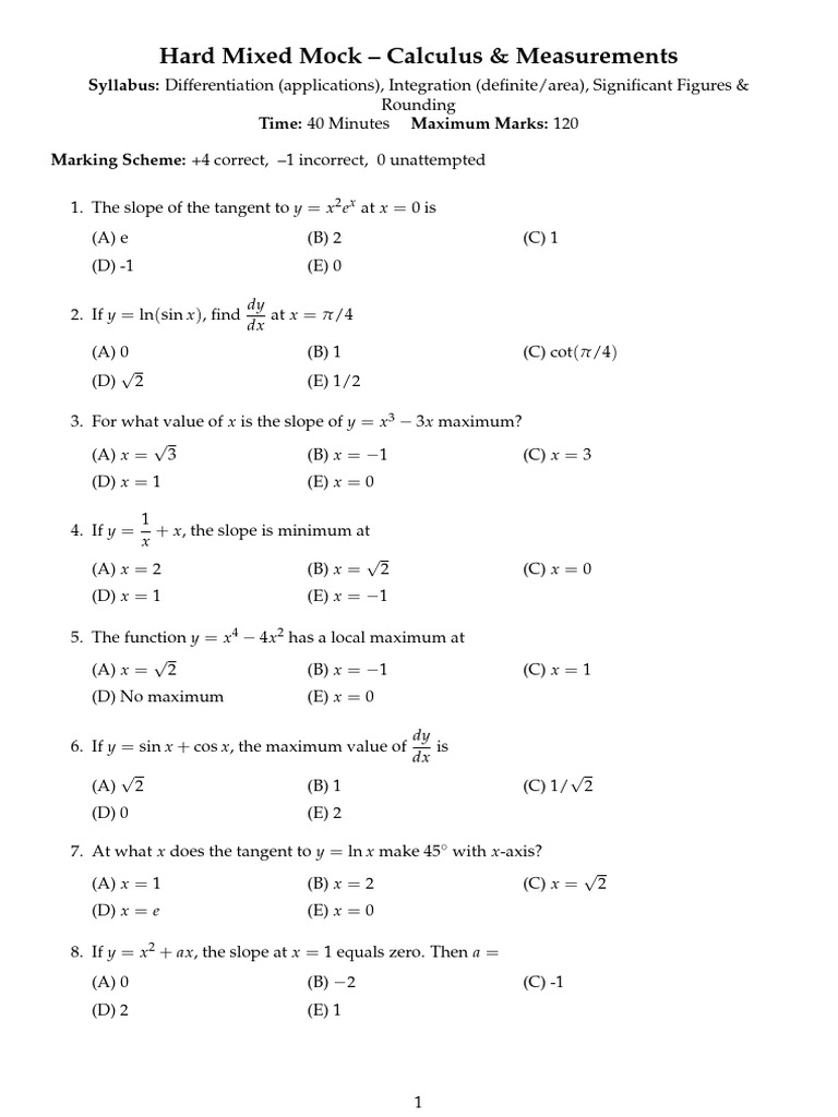 10 Test Paper Mathematical Physics Advance Mixed With Key | PDF | Slope ...