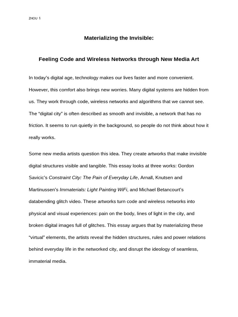 Zhiqi Zhou Materializing the Invisible | PDF | Wi Fi | Video