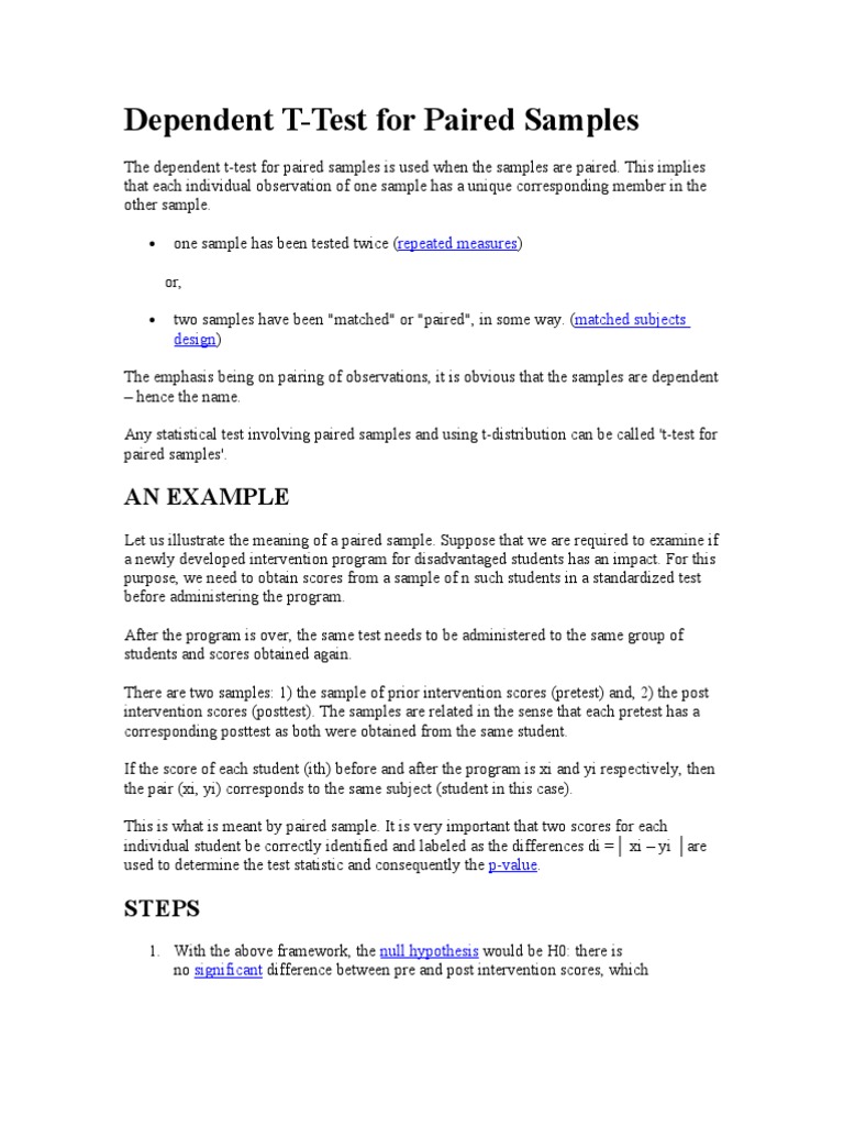 Dependent T Test Paired Sample | Statistical Hypothesis Testing ...