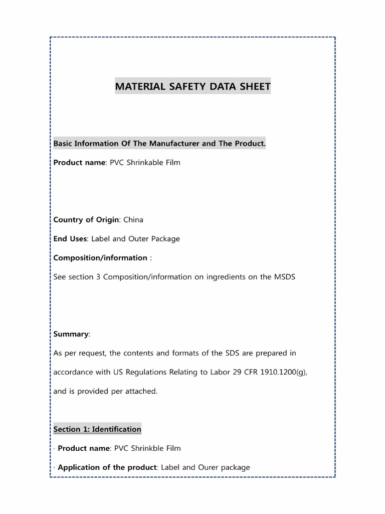 Msds-pvc-xdl(1) Shrink Plastic Wrap | PDF