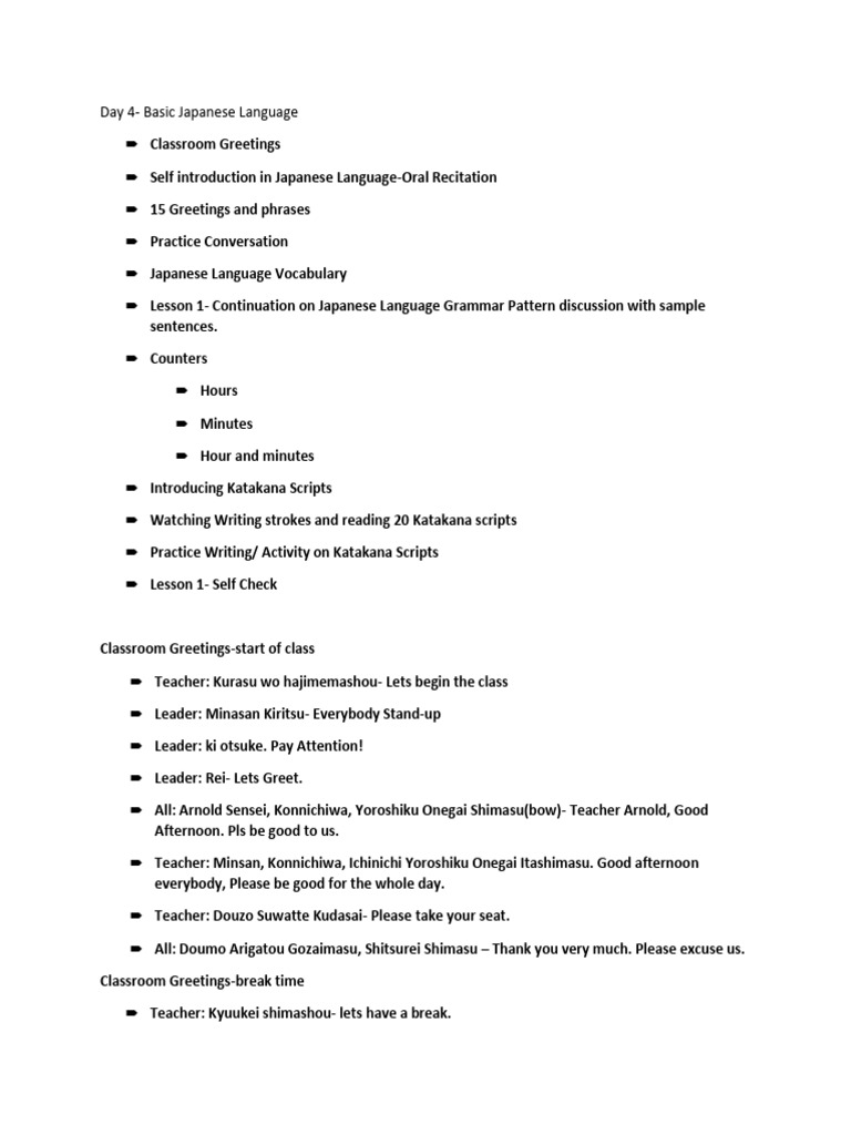 Day 4- Basic Japanese Language | PDF | Languages Of Asia | Phonetics