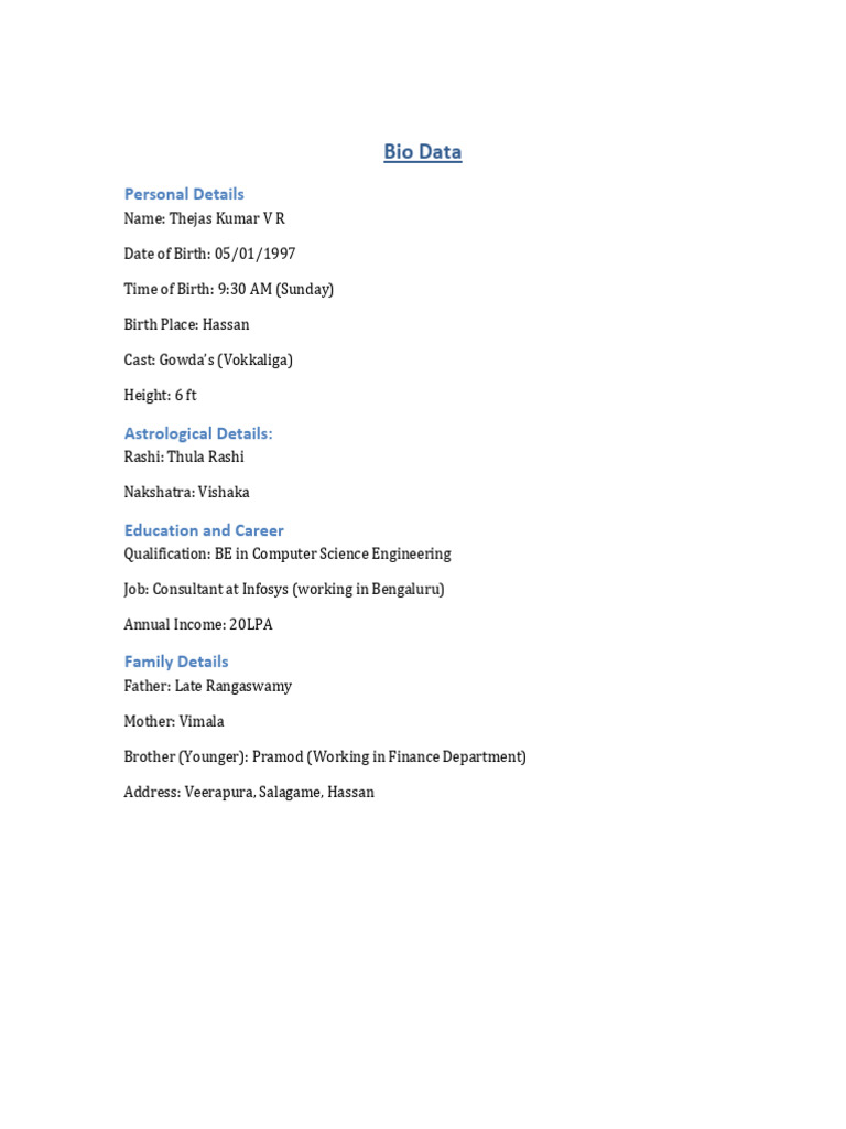 Bio Data (Thejas) | PDF