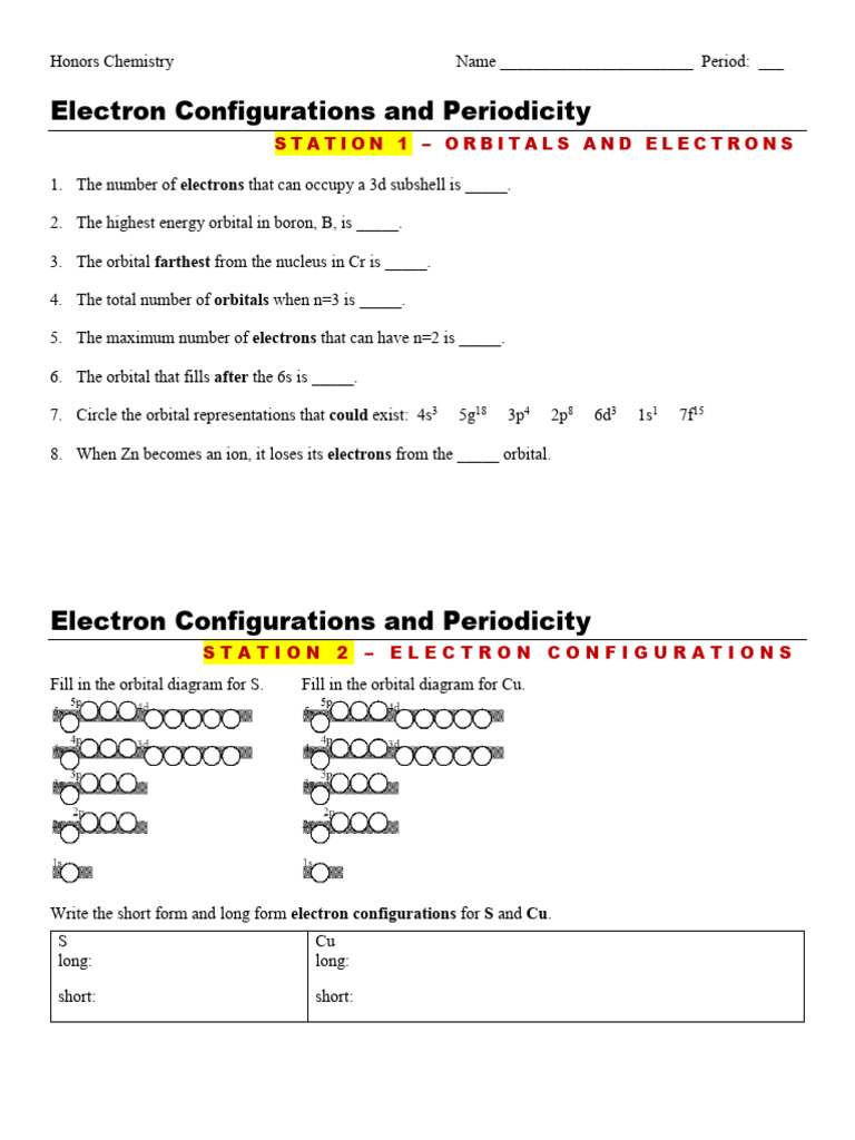 Unit 1 Station Review Work | PDF | Periodic Table | Electron Configuration