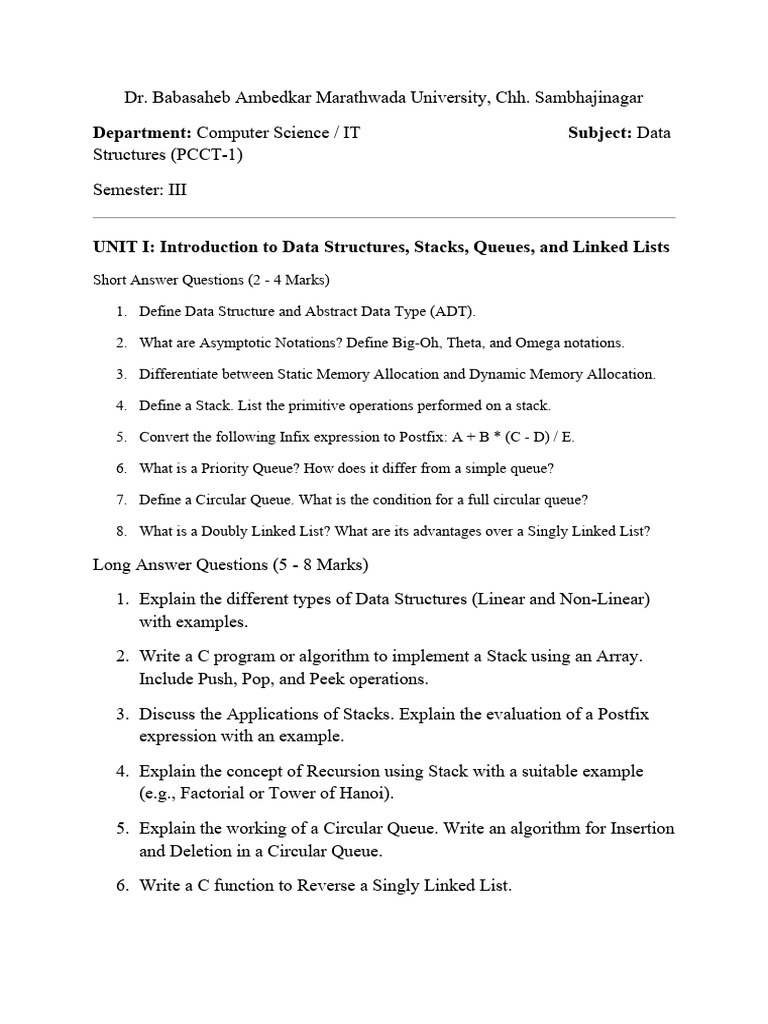 Sample DS Question Paper | PDF | Queue (Abstract Data Type) | Graph Theory