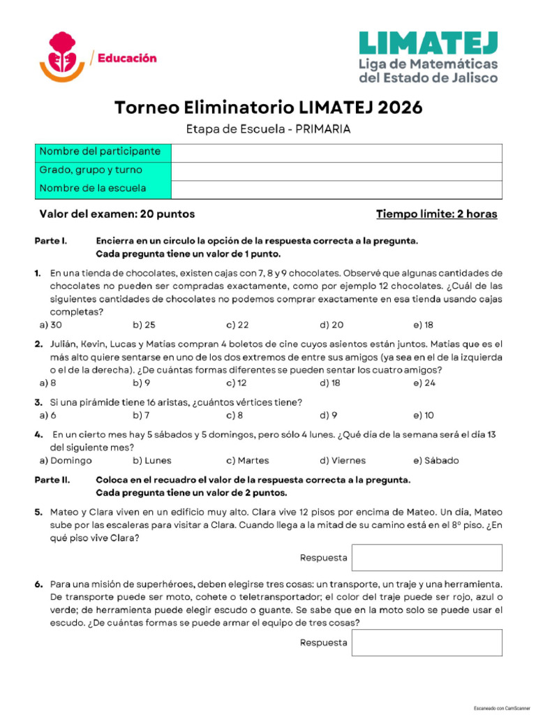 Torneo Limatej 2026 Etapa Escuela - Primaria | PDF