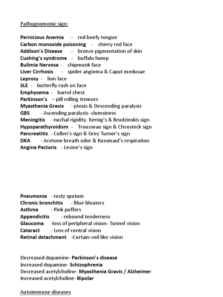 Pathognomonic Sign: - Red Beefy Tongue - Bronze Pigmentation of Skin | PDF