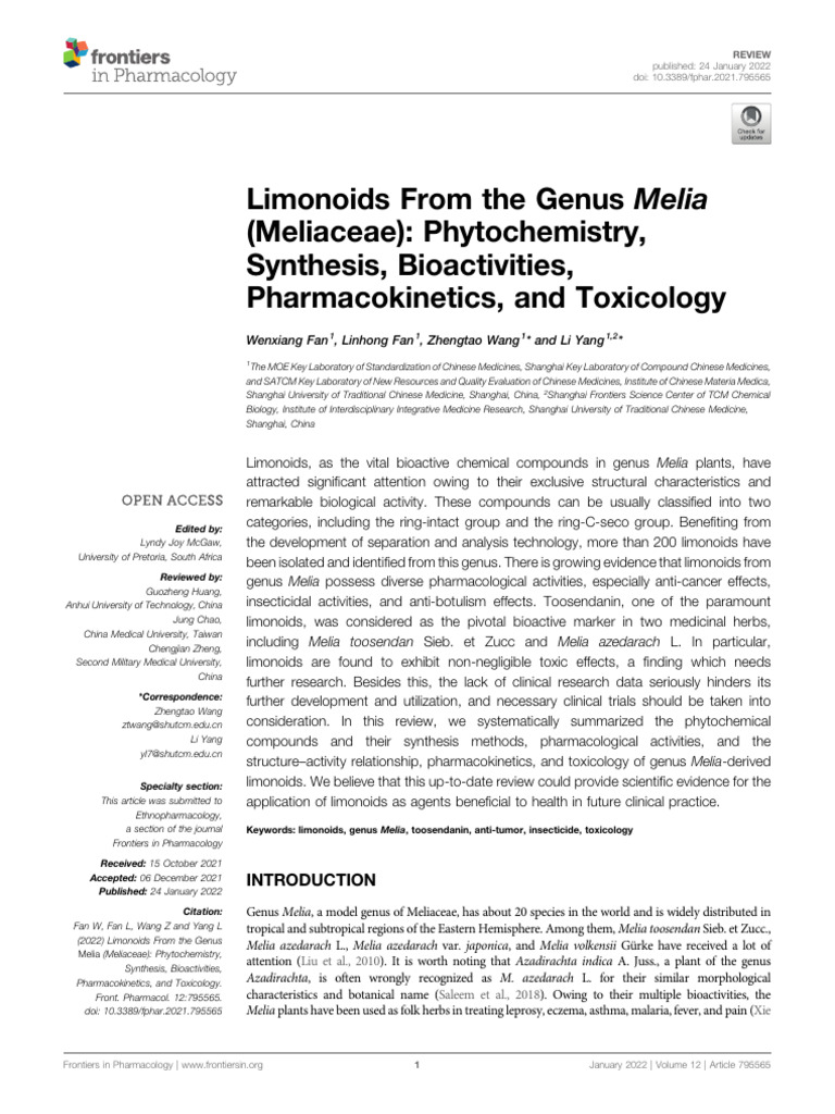 Limonoids From The Genus Melia (Meliaceae) - Phytochemistry, Synthesis ...
