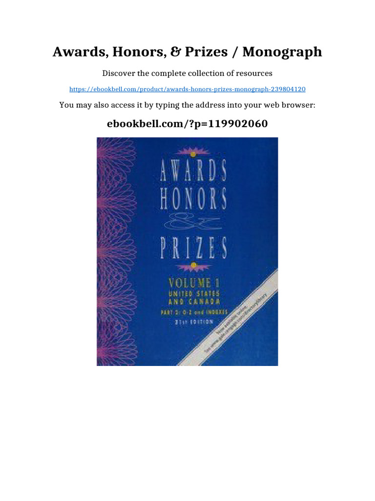 Awards, Honors, & Prizes / Monograph Full Digital Chapters | PDF ...