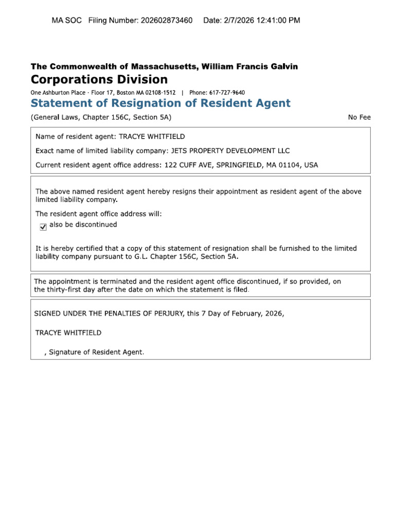 Mass Corp Documents Showing Resignation of Tracye Whitfield | PDF