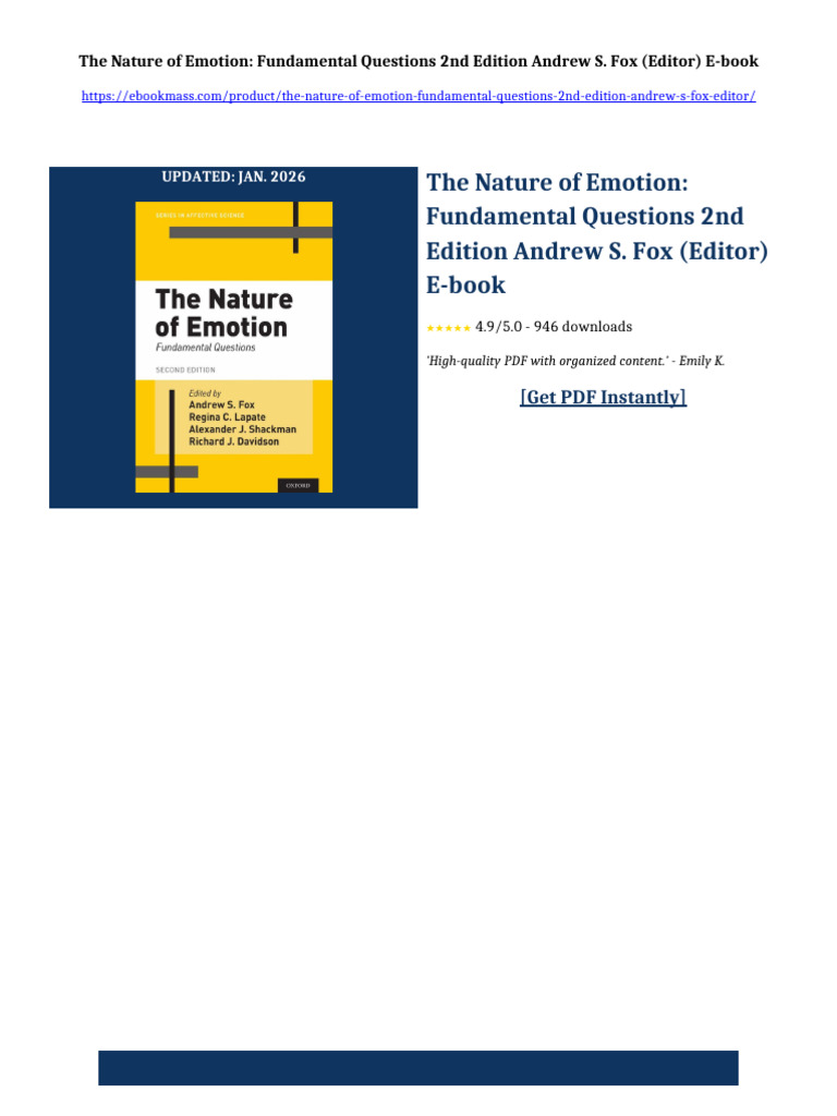 The Nature of Emotion: Fundamental Questions 2nd Edition Andrew S. Fox ...