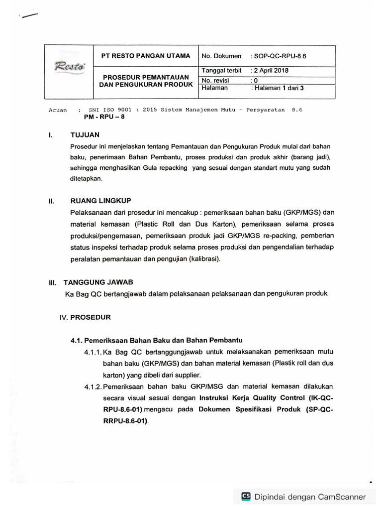 Sop Pemantauan Dan Pengukuran Produk | PDF
