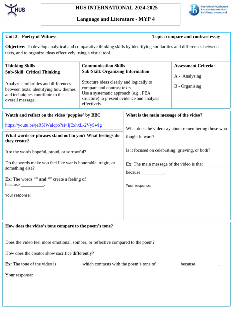 Compare and Contrast Worksheet | PDF | Essays | Poetry
